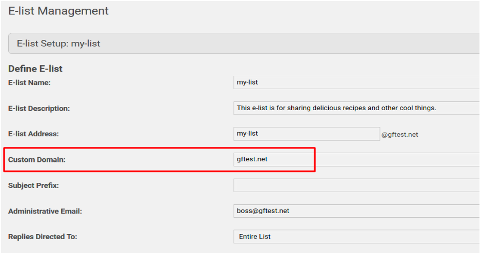 E-list custom domain setup – MC Professional