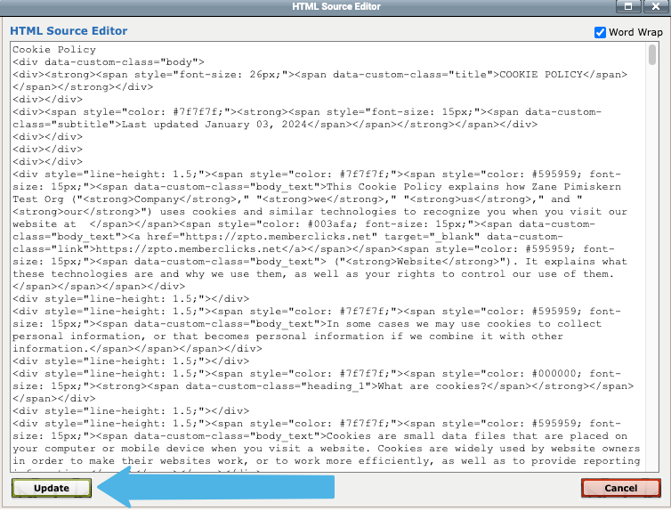 Creating a cookie policy – MC Professional